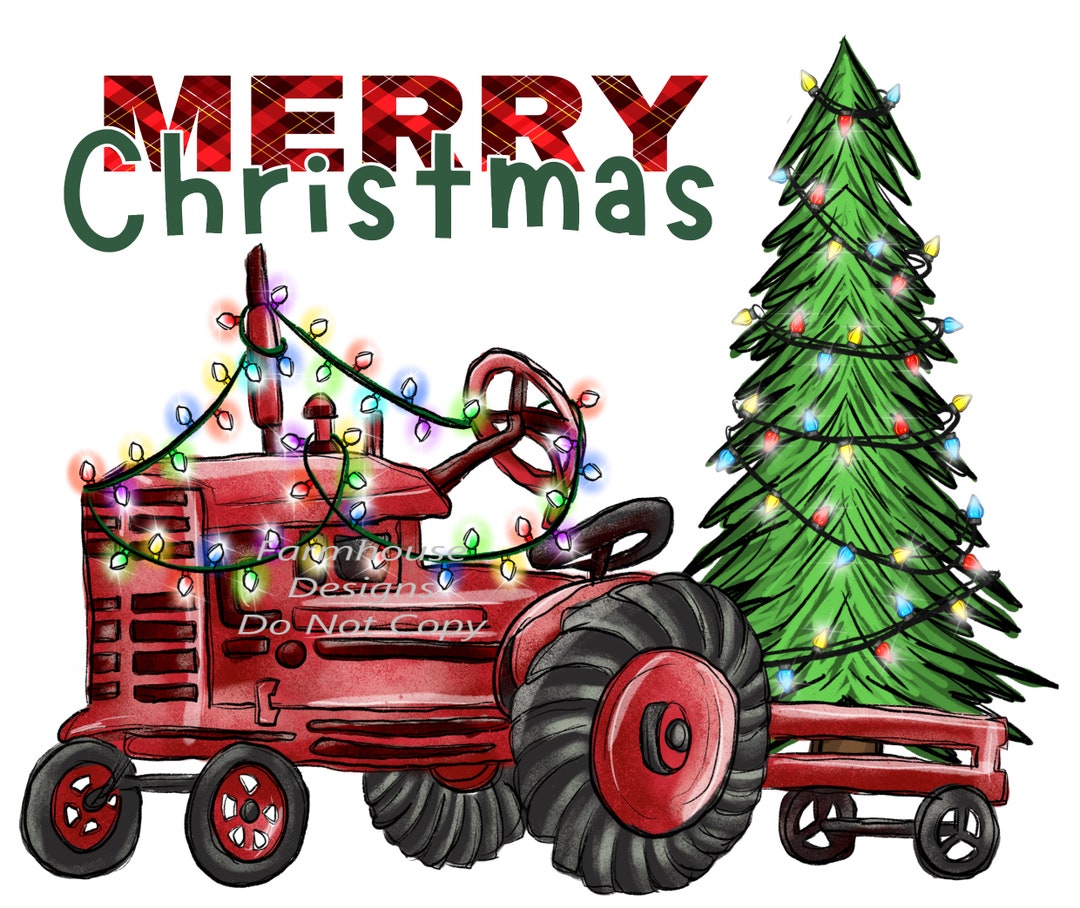 Merry Christmas, Red Tractor, Christmas Tree Design, Digital Download ...