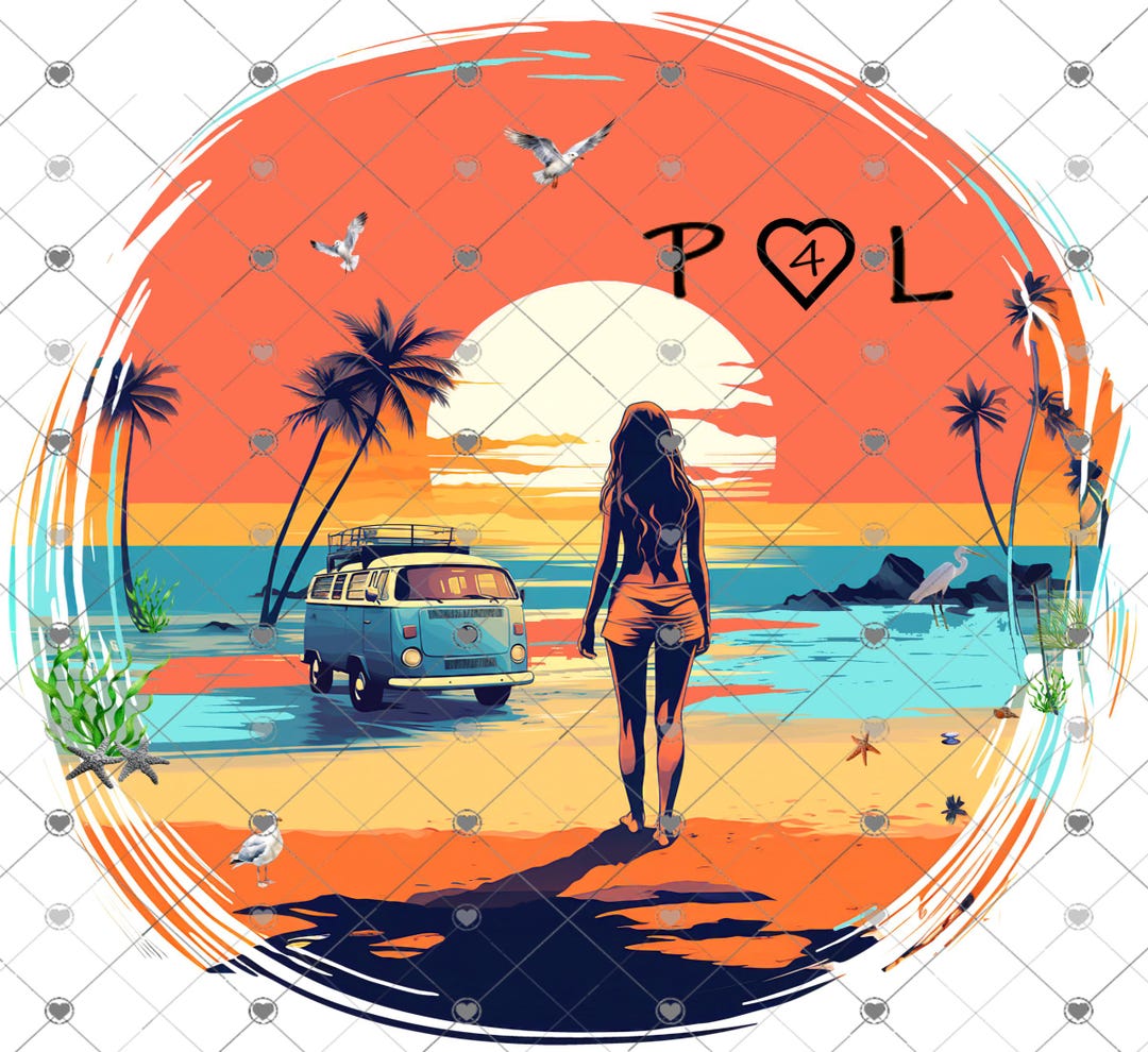 P4L, Pogue Life, Vintage Van, Sunset Scene, Outer Banks, Summer Design ...