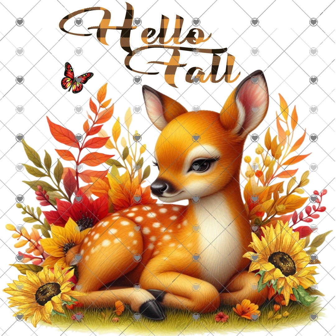 Hello Fall Deer Fawn With Sunflowers Fall Png, Fall Shirt Design ...