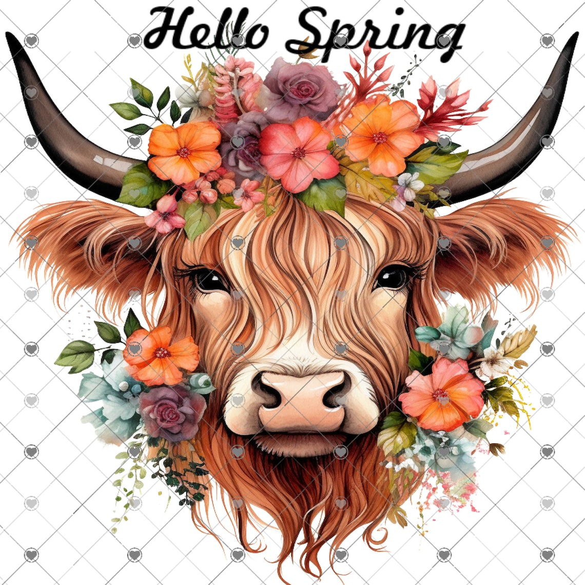 Highland Cow, Hello Spring Sublimation Print, Design, Png, Digital ...