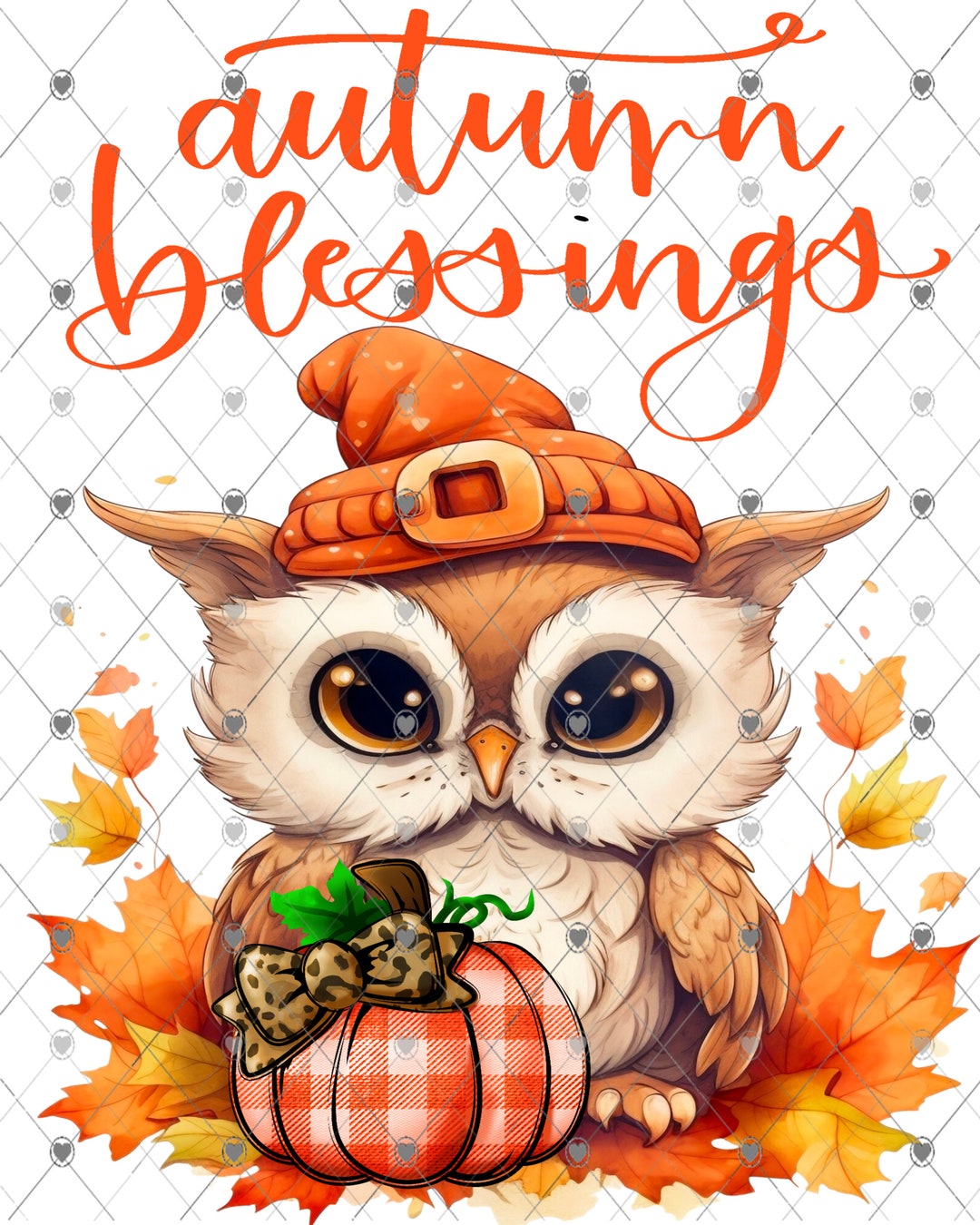 Autumn Blessings, Adorable Owl With Plaid Pumpkin, Scene Digital ...