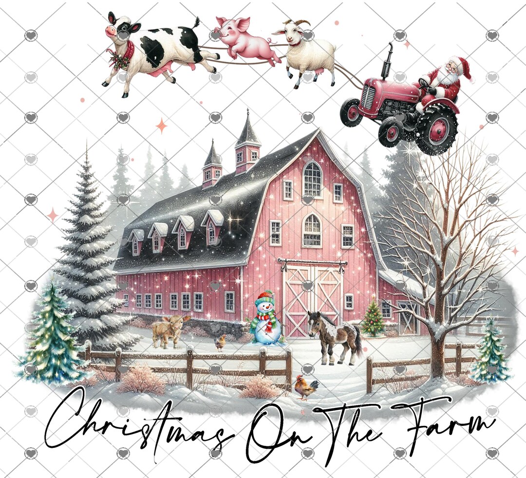 Christmas on the Farm, Farm Animals Pulling a Tractor With Santa ...