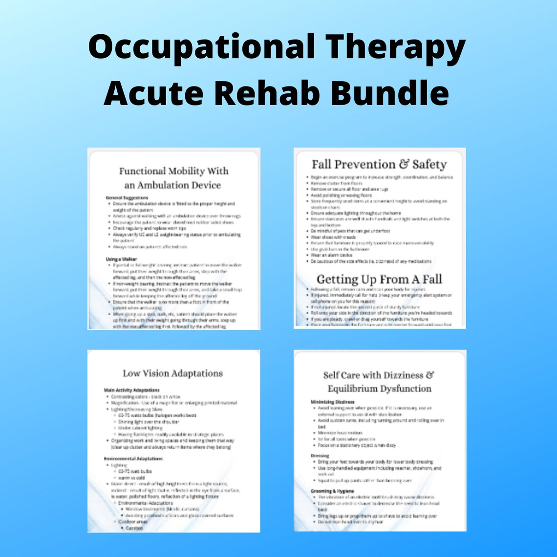 Occupational Therapy Acute Care Rehab Bundle, Cheat Sheet, Reference ...