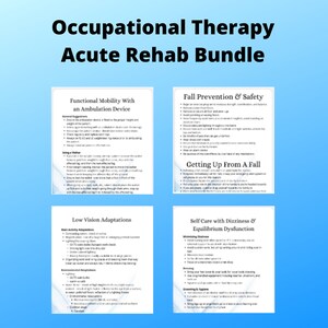 Occupational Therapy Acute Care Rehab Bundle, Cheat Sheet, Reference ...