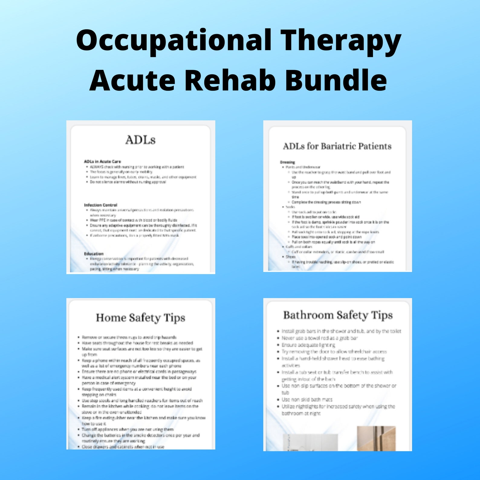 Occupational Therapy Acute Care Rehab Bundle, Cheat Sheet, Reference ...