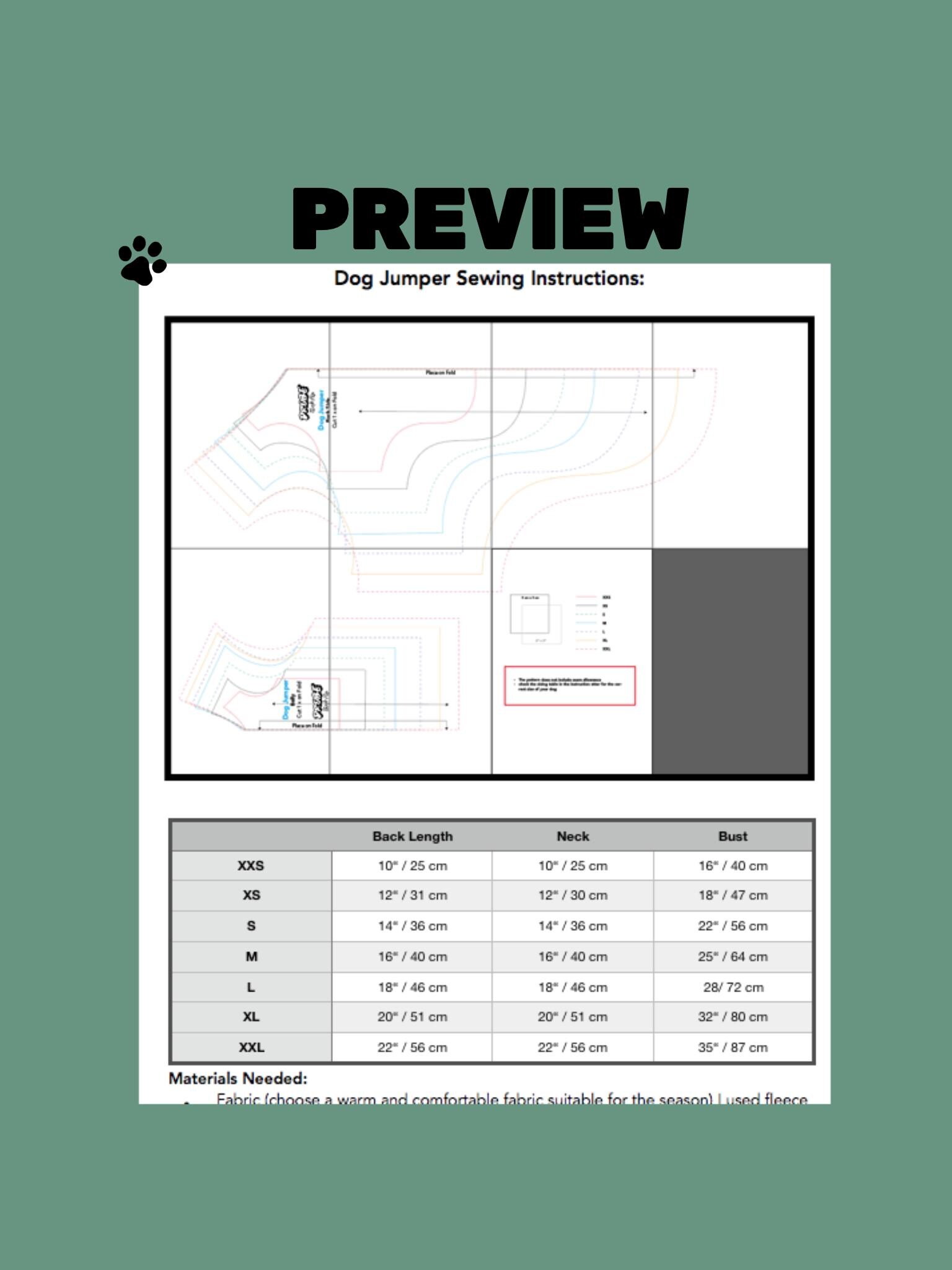 Pattern Dog Jumper Digital Sewing Pattern - Size Xxs-xxl - Beginner ...