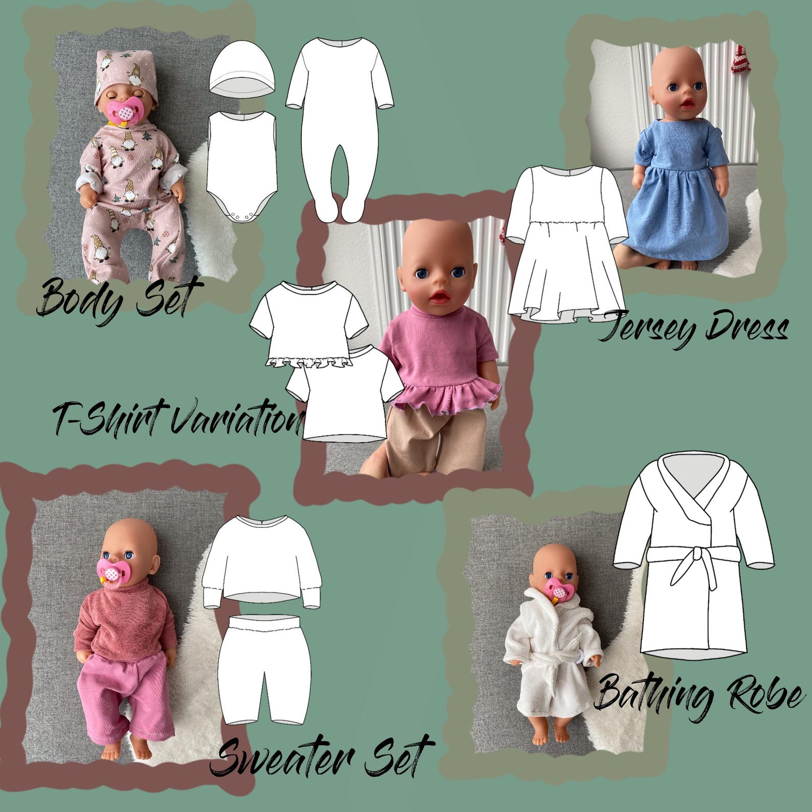 Doll Clothing Sewing Pattern Bundle PDF | Fits 36 and 43 Cm Dolls | 10 ...