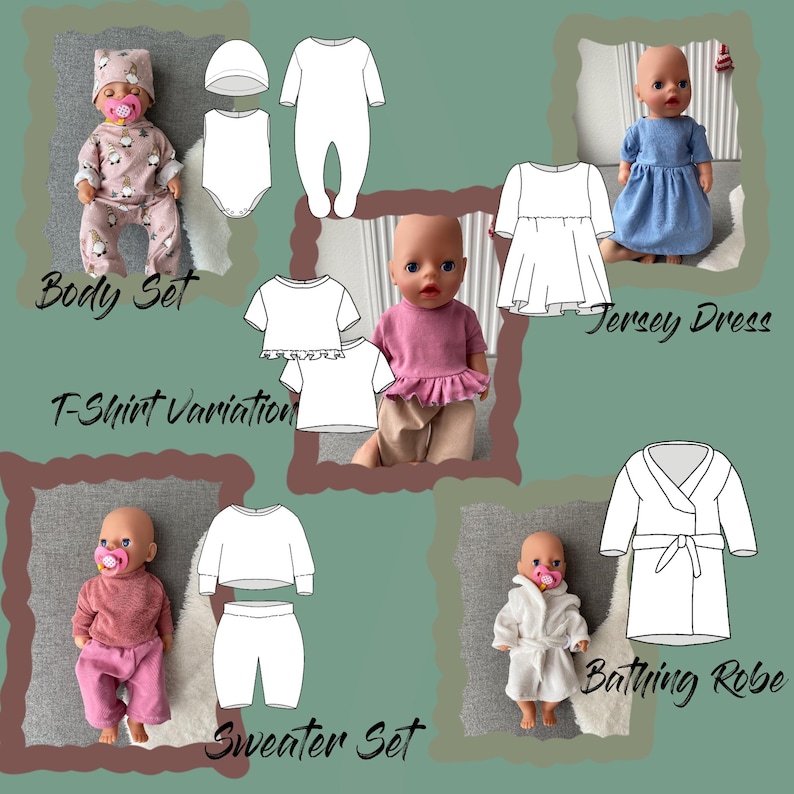 Doll Clothing Sewing Pattern Bundle PDF | Fits 36 and 43 Cm Dolls | 10 ...