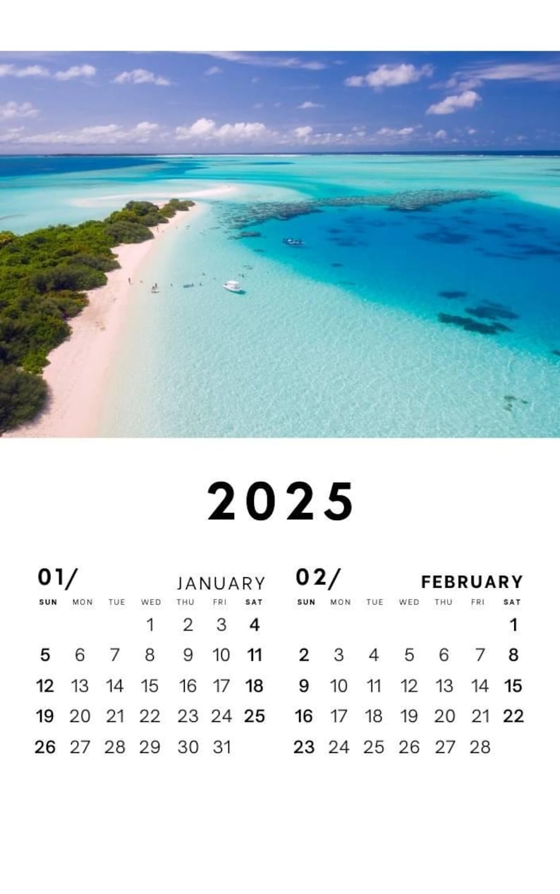 2025 Digital Printable Tropical Beach Scenery Nature Landscape Calendar ...