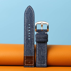 Blue Denim Watch Strap, Custom Leather Watch Band 16mm,17mm,18mm,19mm ...