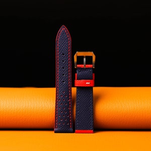 Bespoke Racing Rally Navy Mix Red Epsom Leather Watch Strap, Slim Watch ...