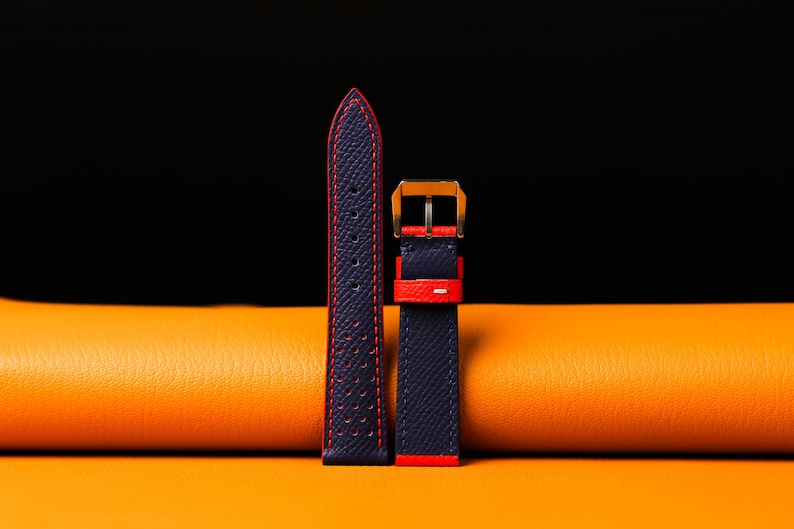 Bespoke Racing Rally Navy Mix Red Epsom Leather Watch Strap - Etsy