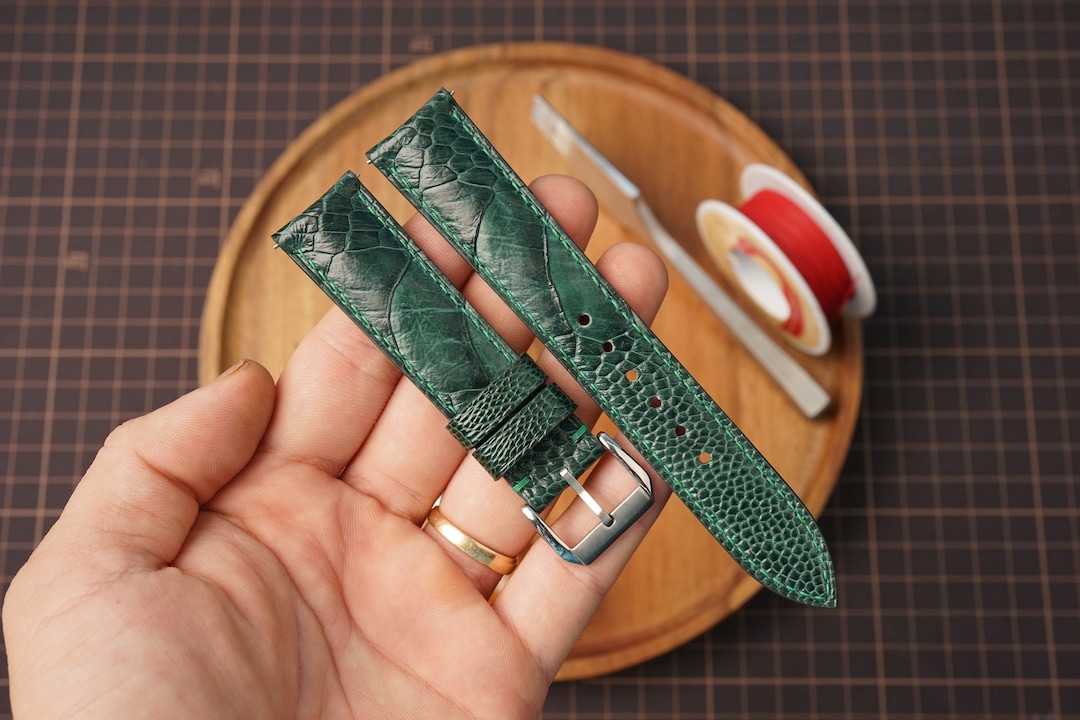 Bespoke Green Leather Watch Strap, Curved End Watch Strap, Handmade ...