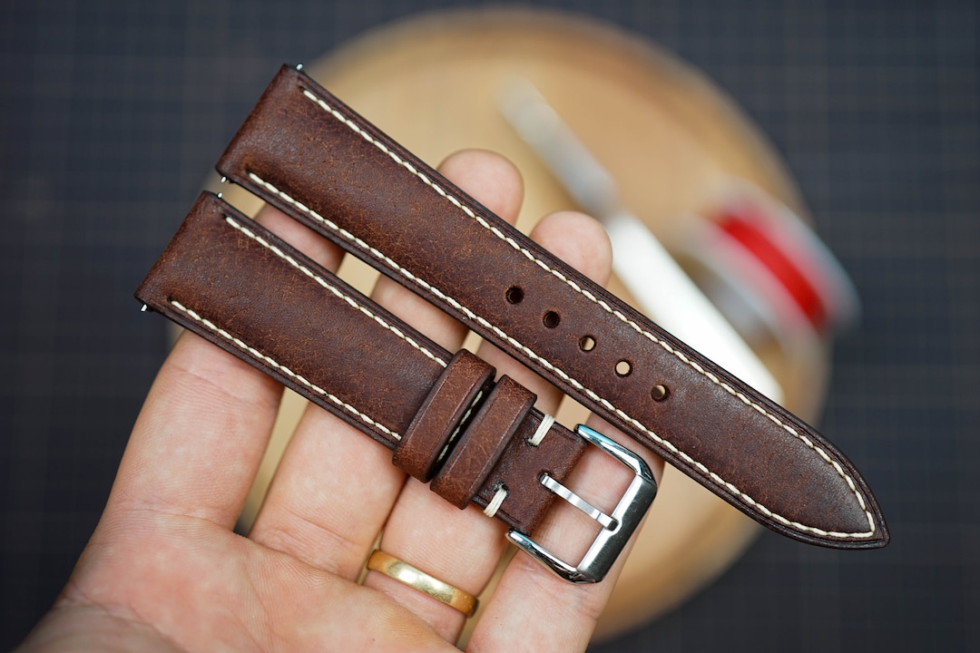 Bespoke Chocolate Brown Pueblo Leather Watch Strap, Vintage Watch Strap ...