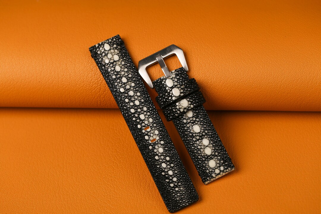 Bespoke Black Row Stone Stingray Leather Watch Straps, Custom Watch ...