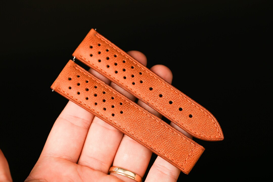 Bespoke Racing Rally Cognac Cow Leather Watch Strap 16mm 17mm 18mm 19mm ...