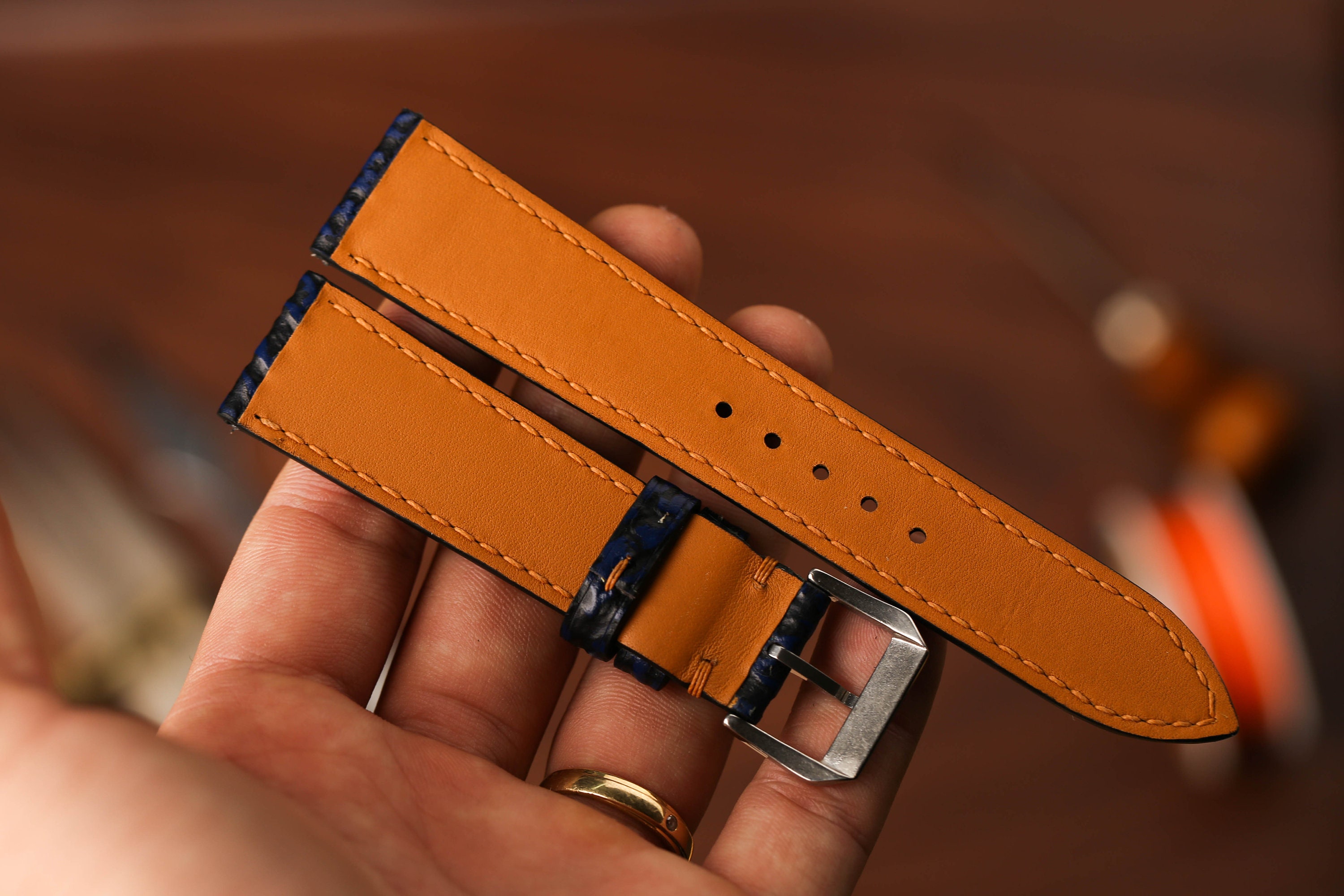Bespoke Slim Navy Vintage Leather Watch Strap Vintage Watch - Etsy
