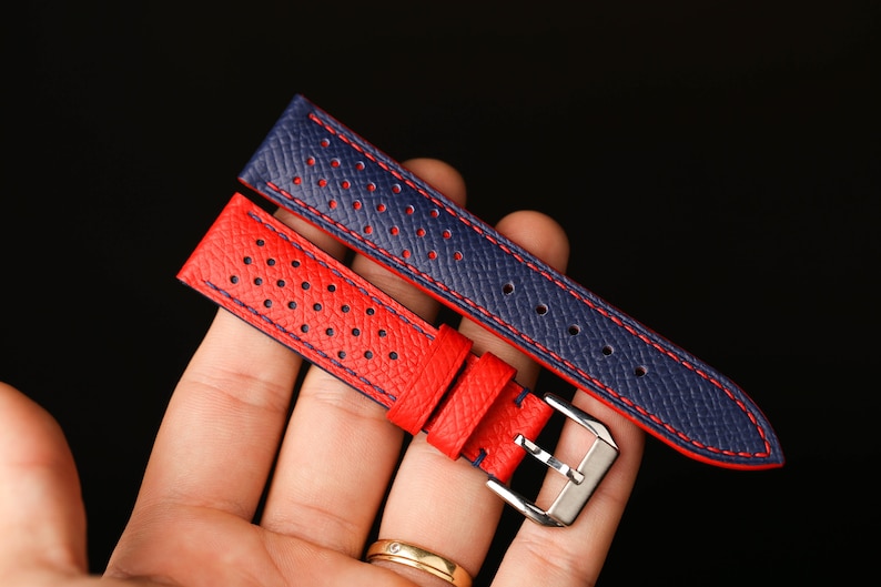 Bespoke Racing Rally Navy Mix Red Epsom Leather Watch Strap - Etsy