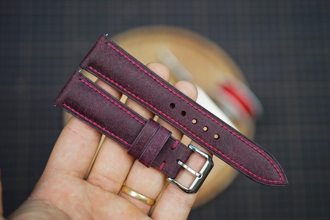 Bespoke Purple Pueblo Leather Watch Strap, Handmade Watch Strap 16mm ...
