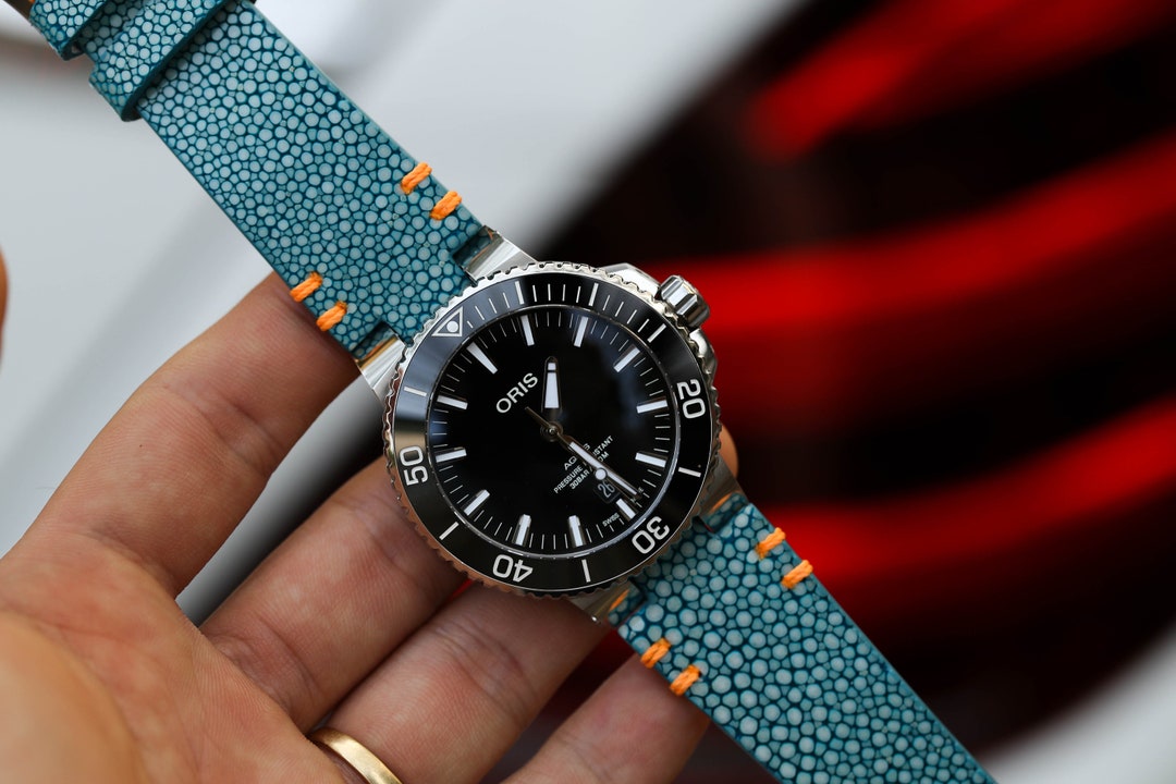 Buy Bespoke Tiffany Blue Stingray Leather Watch Strap for Oris Online ...