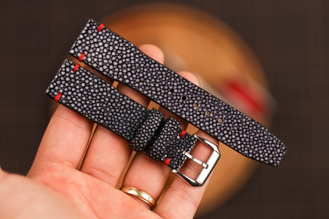 Black Stingray Leather Watch Strap, Handmade Watch Strap, Custom Watch ...