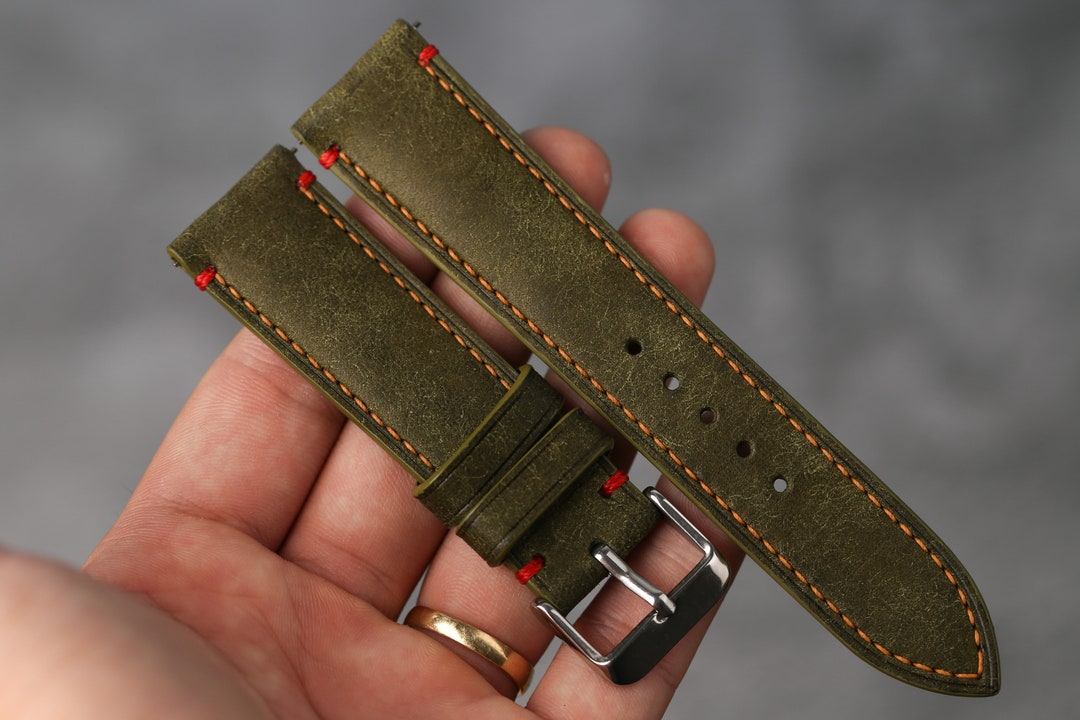 Olive Green Pueblo Leather Watch Strap, Vintage Watch Strap 16mm,17mm ...