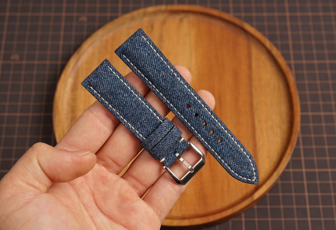 Bespoke Blue Jean Denim Watch Strap White Thread for Omega 16mm 18mm ...