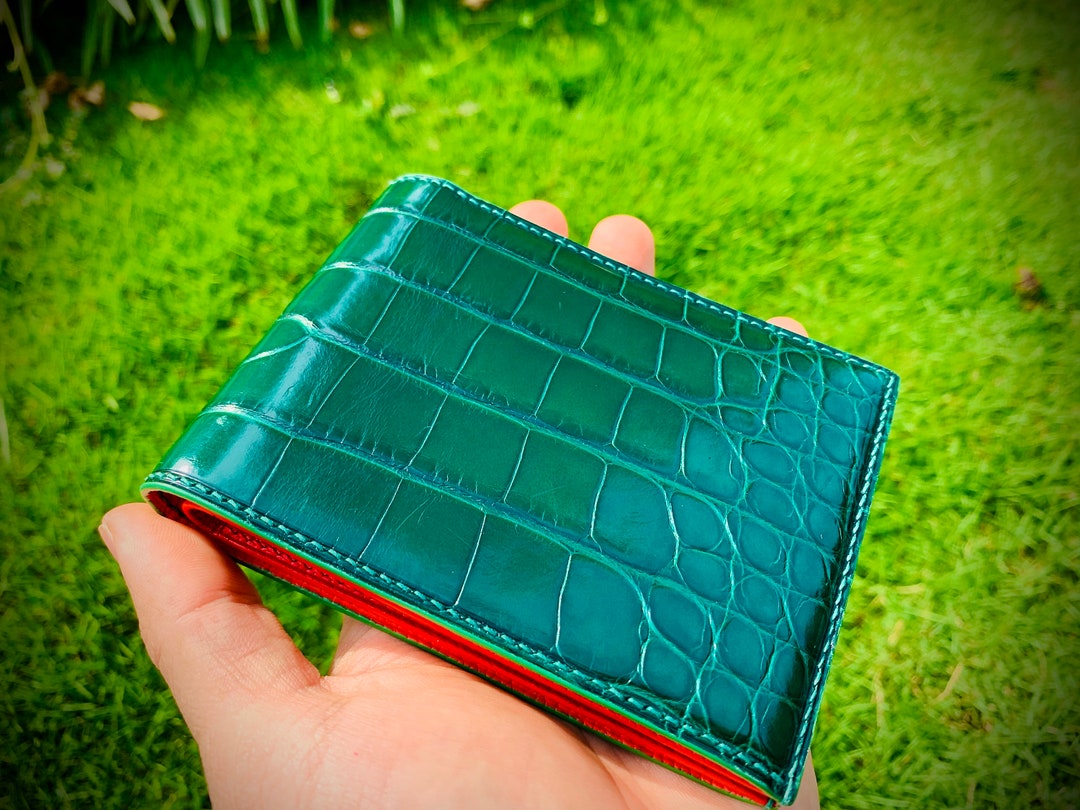 Bespoke Green Leather Wallet for Men, Customize Inside Color, Stitching ...
