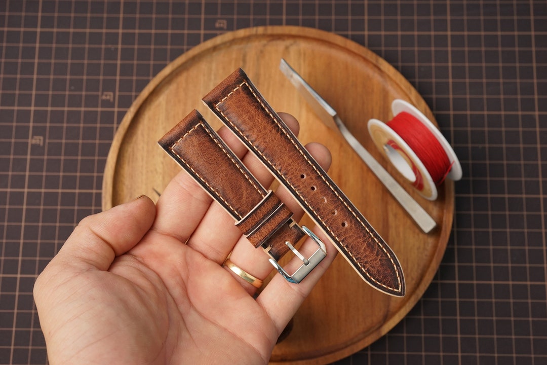 Bespoke Patina Brown Leather Watch Strap, Vinatge Watch Strap 16mm 17mm ...