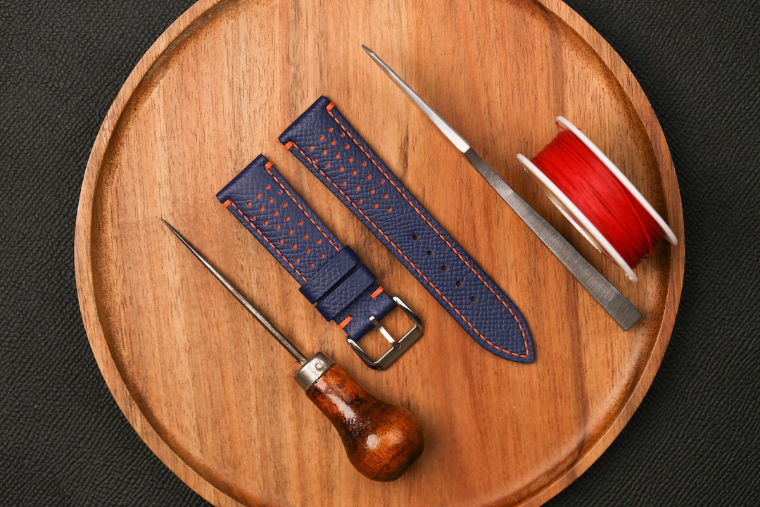 Rally Navy Epsom Leather Watch Strap for Omega Speedmaster, Breitling ...