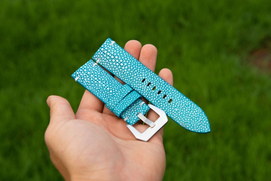 Bespoke Light Blue No Pearl Stingray Watch Strap, Custom Watch Strap ...