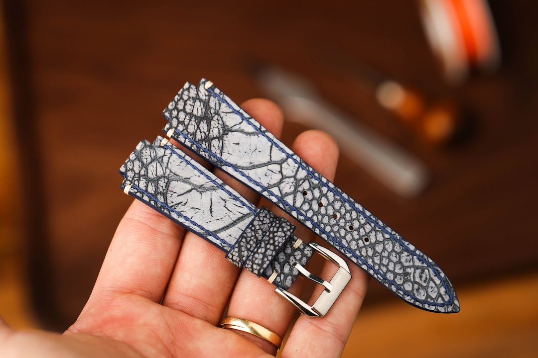 Bespoke Navy Ostrich Leg Leather Watch Strap, Custom Oris Watch Strap ...