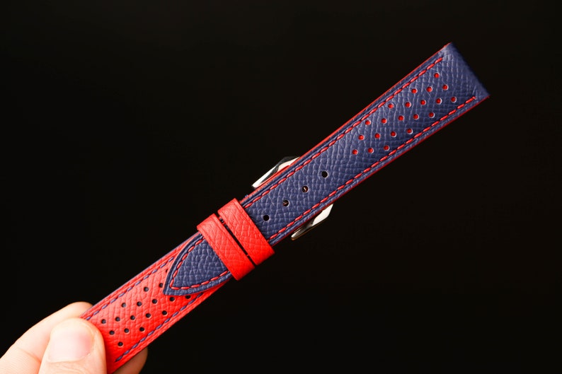 Bespoke Racing Rally Navy Mix Red Epsom Leather Watch Strap - Etsy