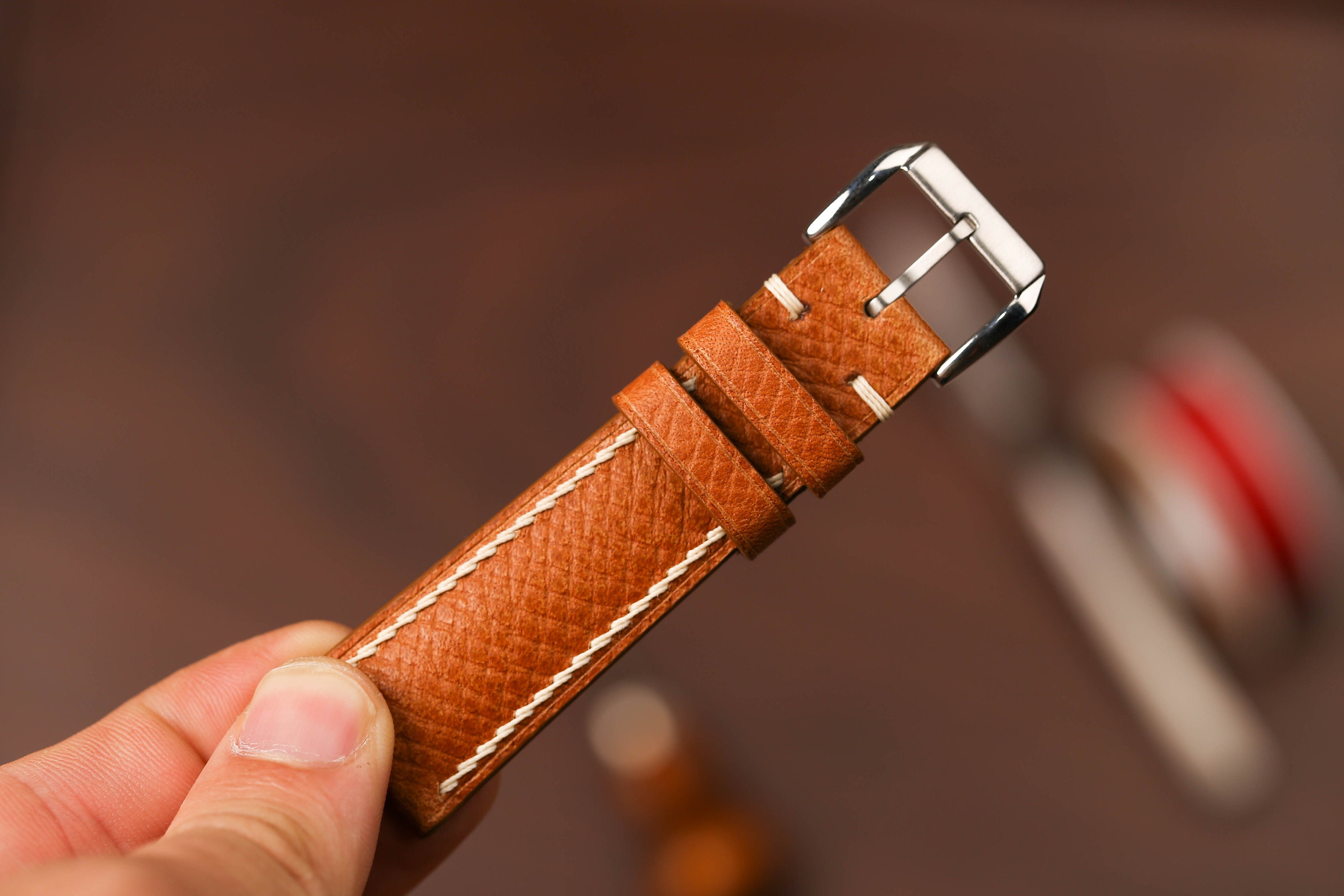 Gold Hatch Grain Horween Leather Watch Strap Signature Watch - Etsy