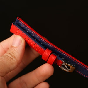 Bespoke Racing Rally Navy Mix Red Epsom Leather Watch Strap, Slim Watch ...