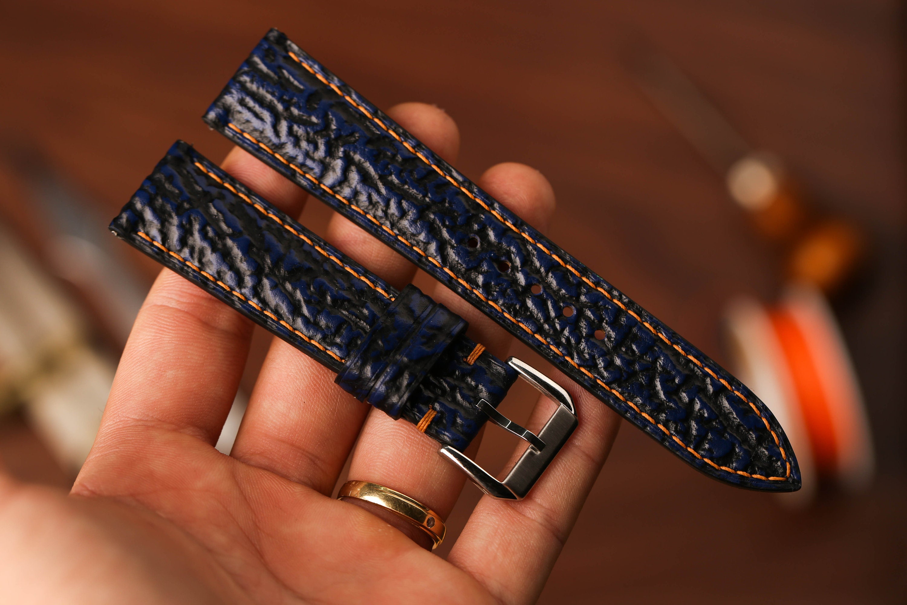 Bespoke Slim Navy Vintage Leather Watch Strap Vintage Watch - Etsy