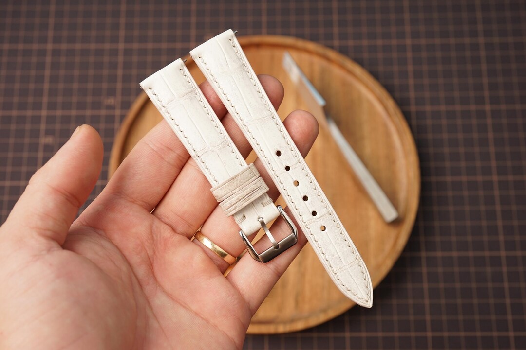 Bespoke White Himalayan Leather Watch Strap, Custom Leather Strap Dress ...