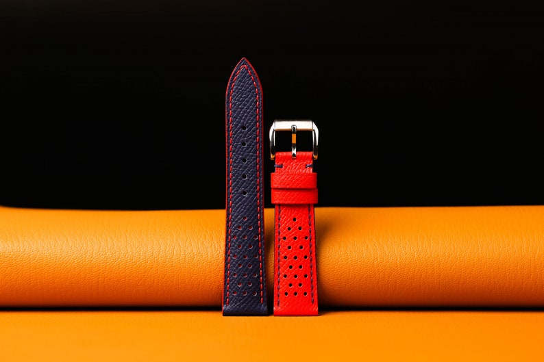 Bespoke Racing Rally Navy Mix Red Epsom Leather Watch Strap - Etsy
