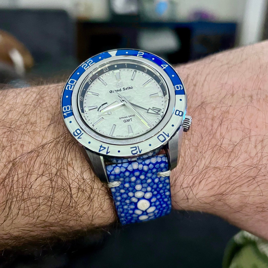 Blue Double Pearl Stingray Watch Strap for Omega, Panerai, Tudor, Grand ...