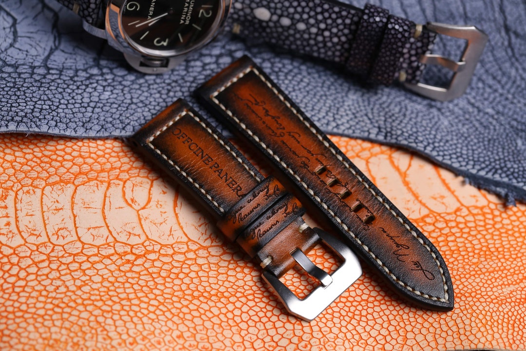 Engraved Patina Leather Watch Strap, Custom Watch Band, Engraved Watch ...
