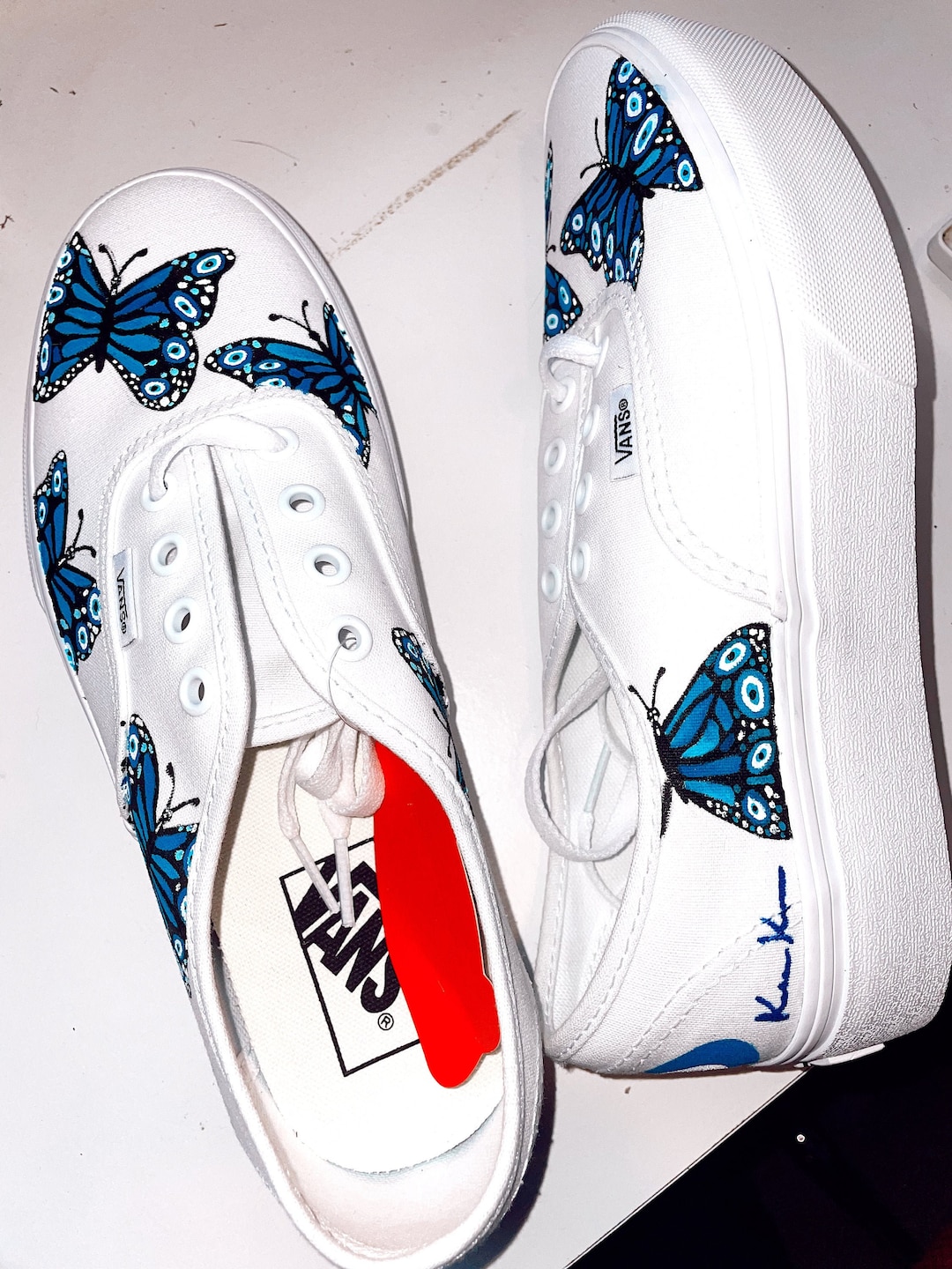 Hand Painted Blue Butterfly Evil Eye Platform Vans - Etsy