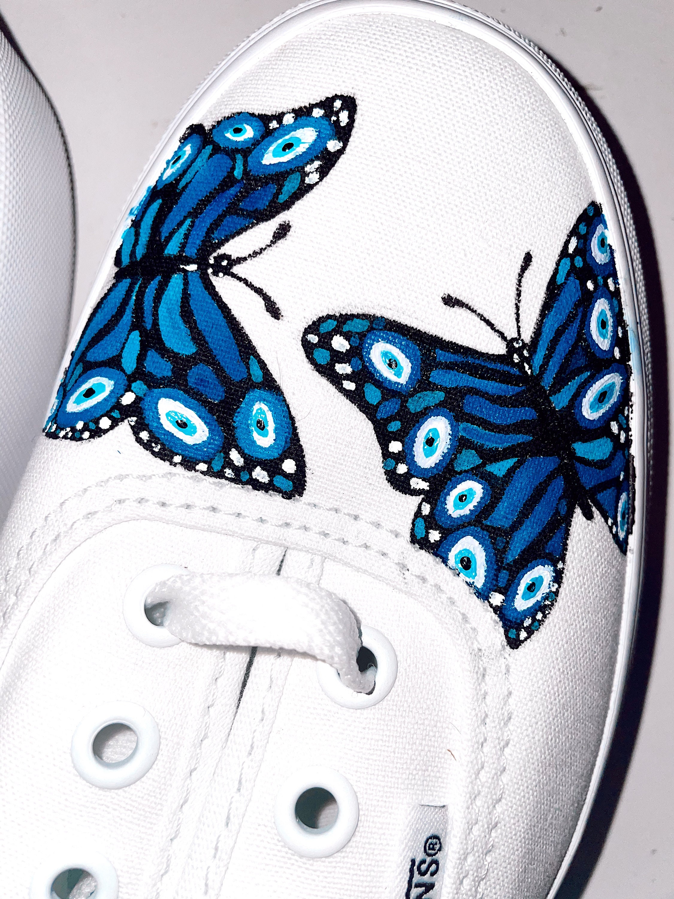 Hand Painted Blue Butterfly Evil Eye Platform Vans - Etsy