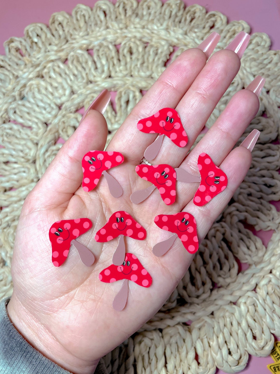 Tiny Cute Mushroom Sticker, Pink and Red Mushroom Face, iPhone Stickers ...