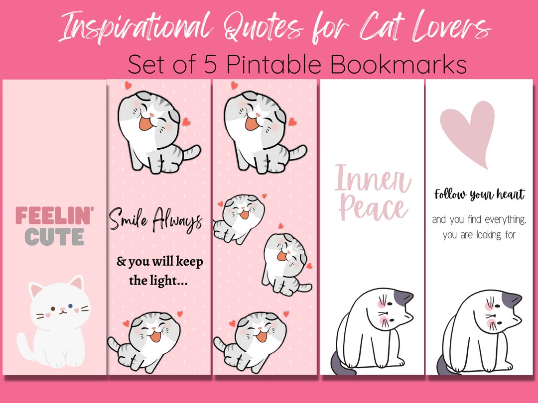 Printable Bookmarks Cat Bookmarks to Print Instant Download Cat Lovers ...
