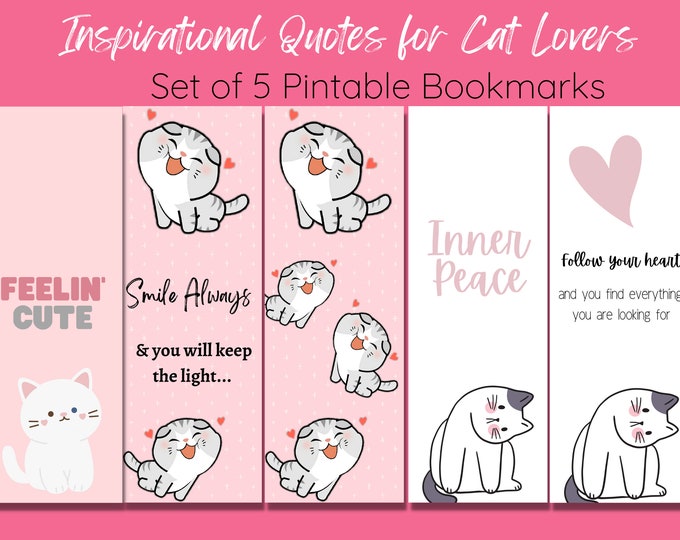 Printable Bookmarks Cat Bookmarks to Print Instant Download Cat Lovers ...