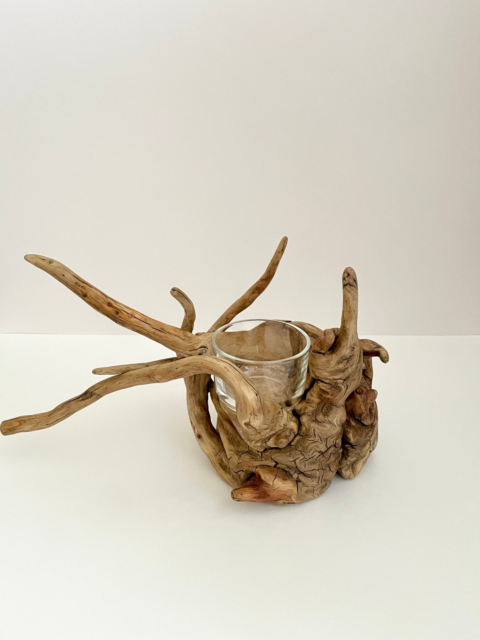 Tree Root Candle Holder - Wood and Glass Votive - Natural Sculpture - Etsy