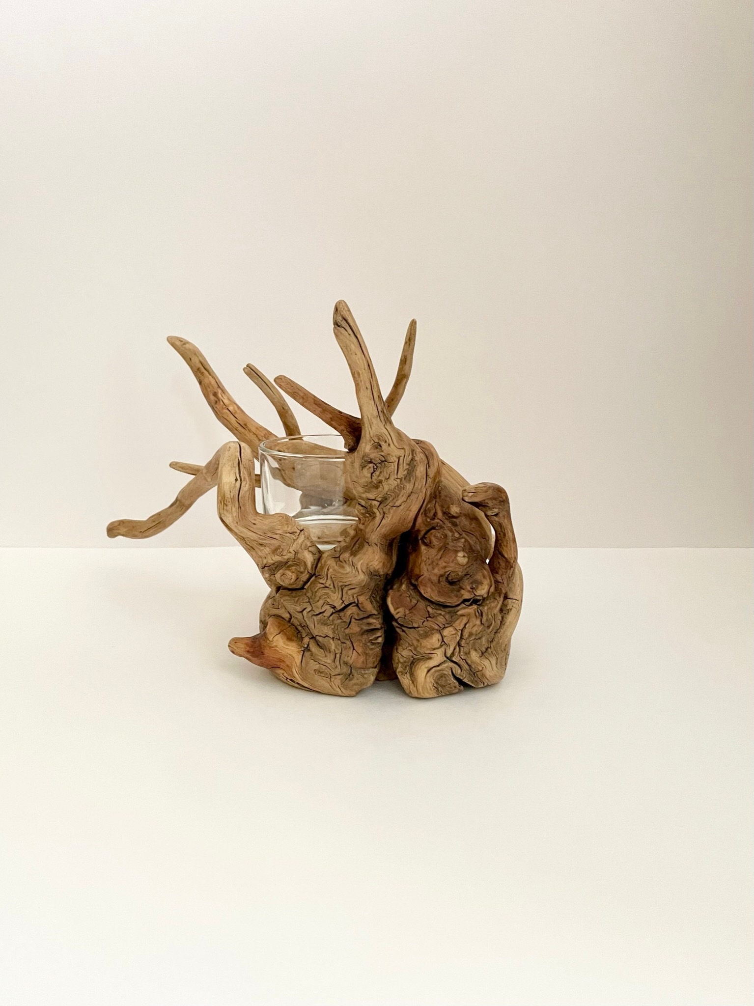 Tree Root Candle Holder - Wood and Glass Votive - Natural Sculpture - Etsy