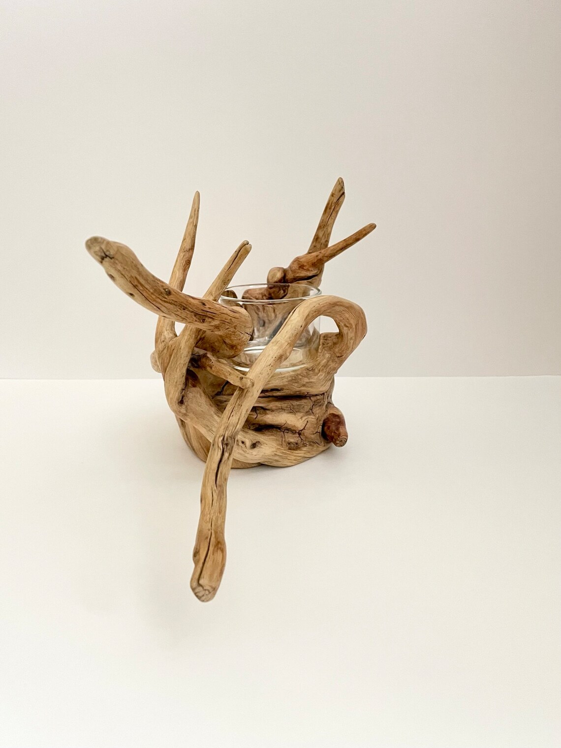 Tree Root Candle Holder Wood and Glass Votive Natural Sculpture - Etsy
