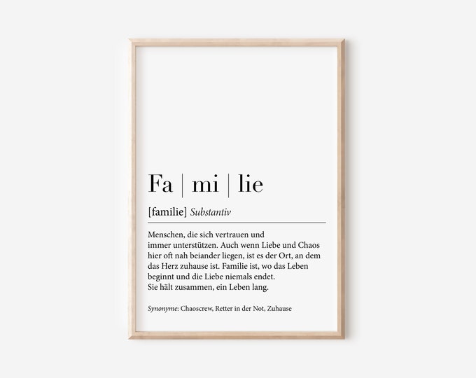 Definition Family Poster Download Minimalist - Etsy