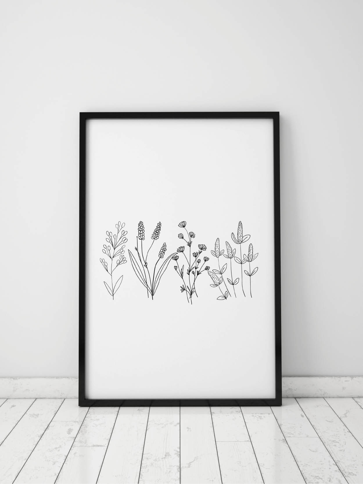 Flower Meadow Black and White Poster | Digital Download | Flower Print ...